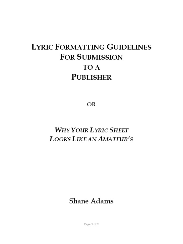 Lyrics Formatting Guidelines | Song Structure | Text