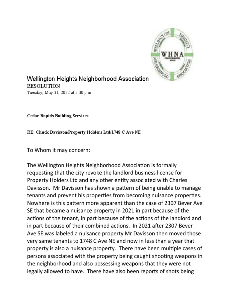 WHNA Chuck Davisson Letter | PDF