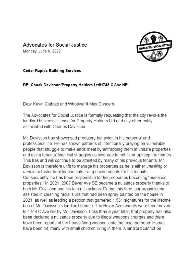 Charles Davisson Letter | PDF