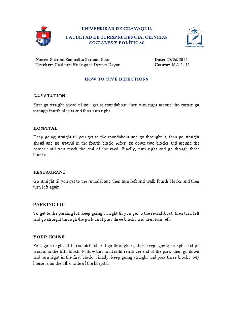 Detailed Directions to Various Locations Around Town | PDF