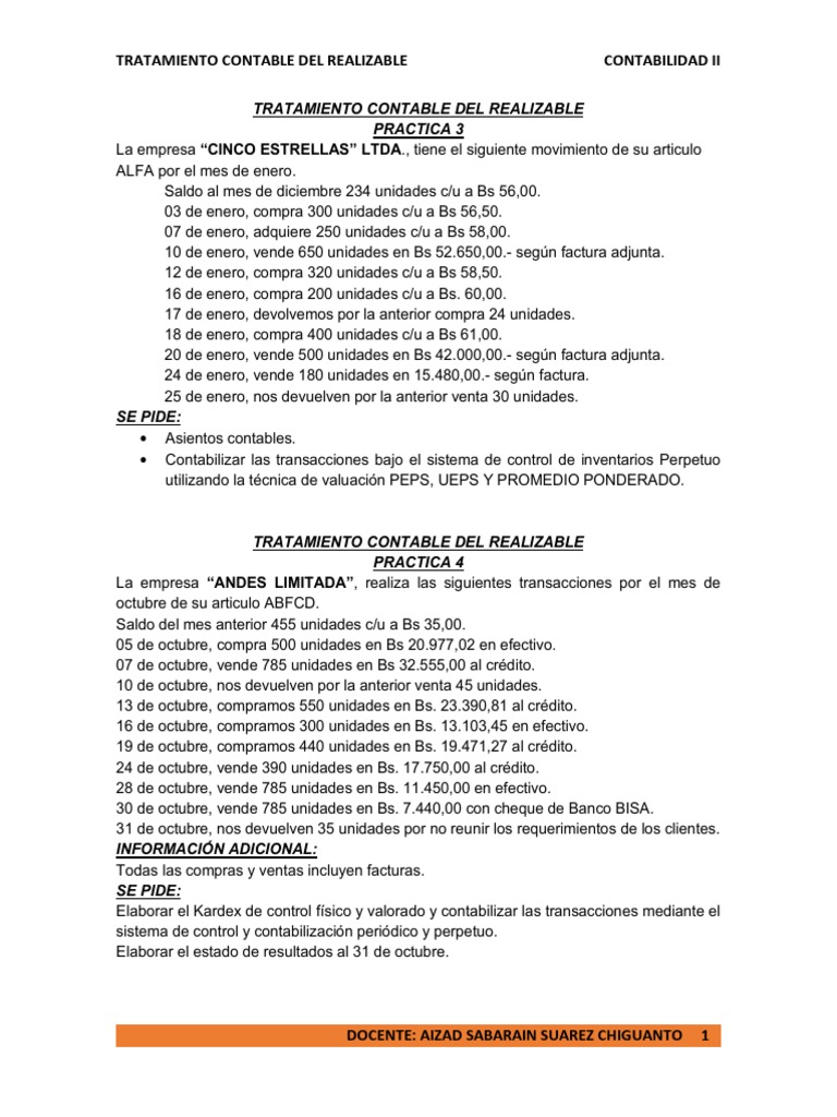 Practica Realizable 3 y 4 Estudiantes | PDF | Contabilidad ...
