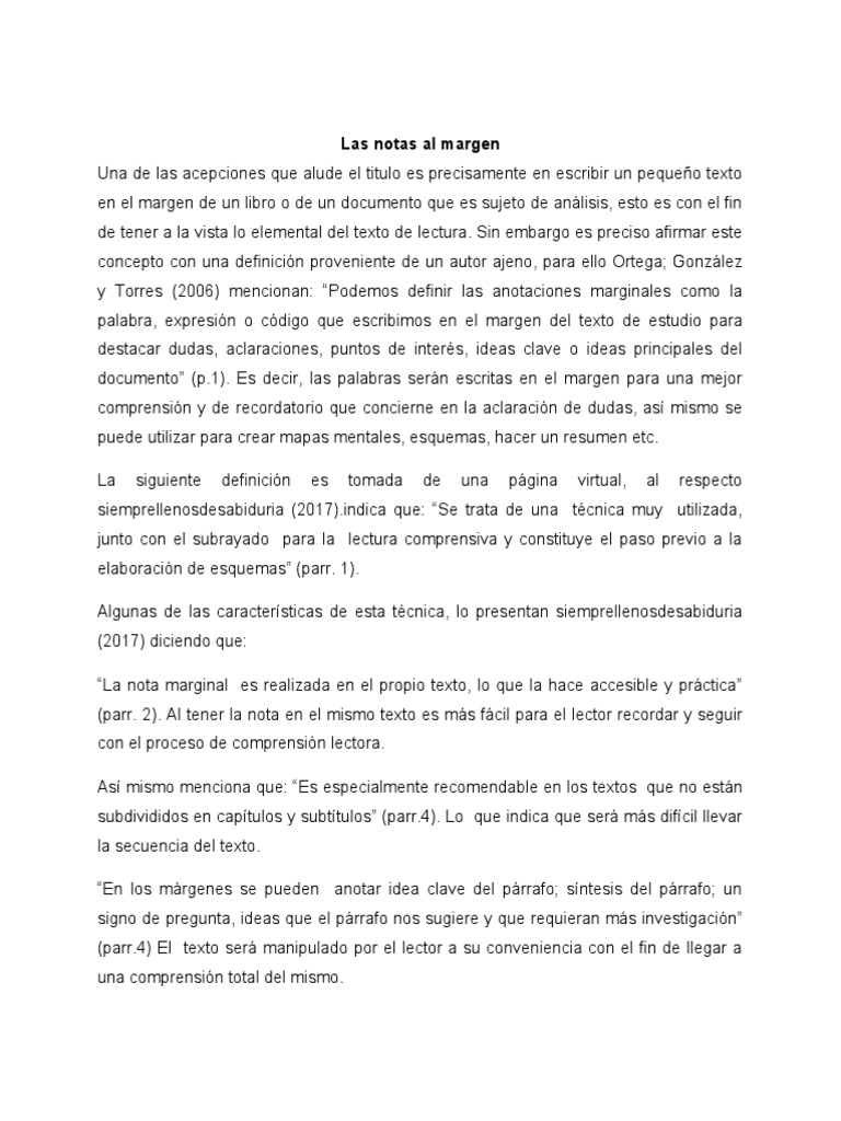 Notas al Margen: Definición y Usos | PDF | Comprensión lectora | Cognición