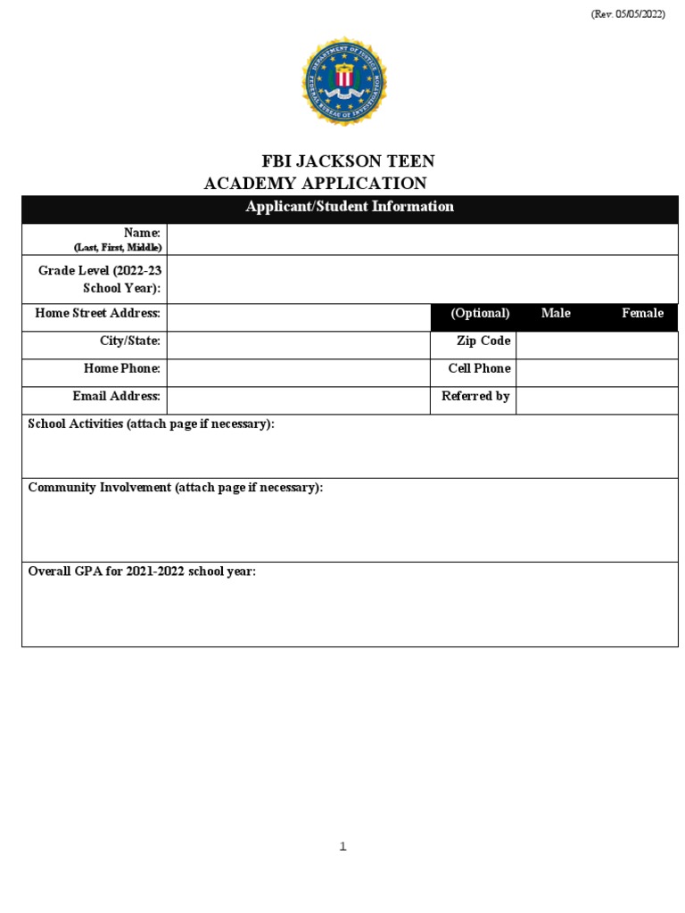 FBI JN Teen Academy Application 2022 | PDF