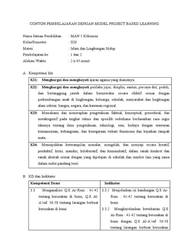 RPP PJBL (Projec Based Learning) | PDF