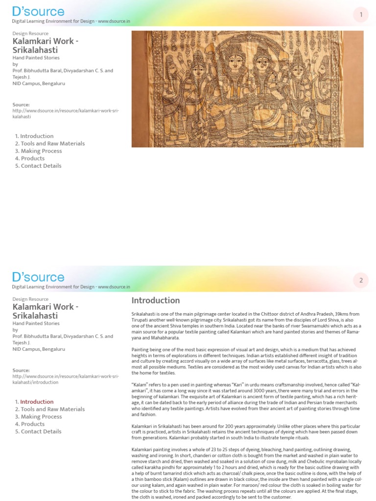 Kalamkari Work Srikalahasti | PDF | Textiles