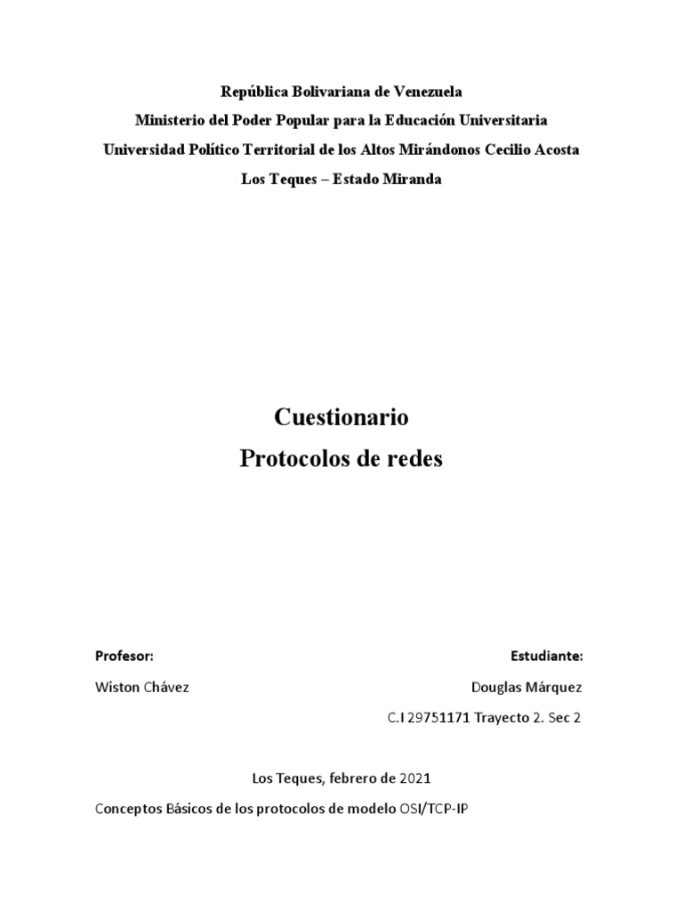 Cuestionario Protocolos | PDF | Modelo osi | Red de computadoras