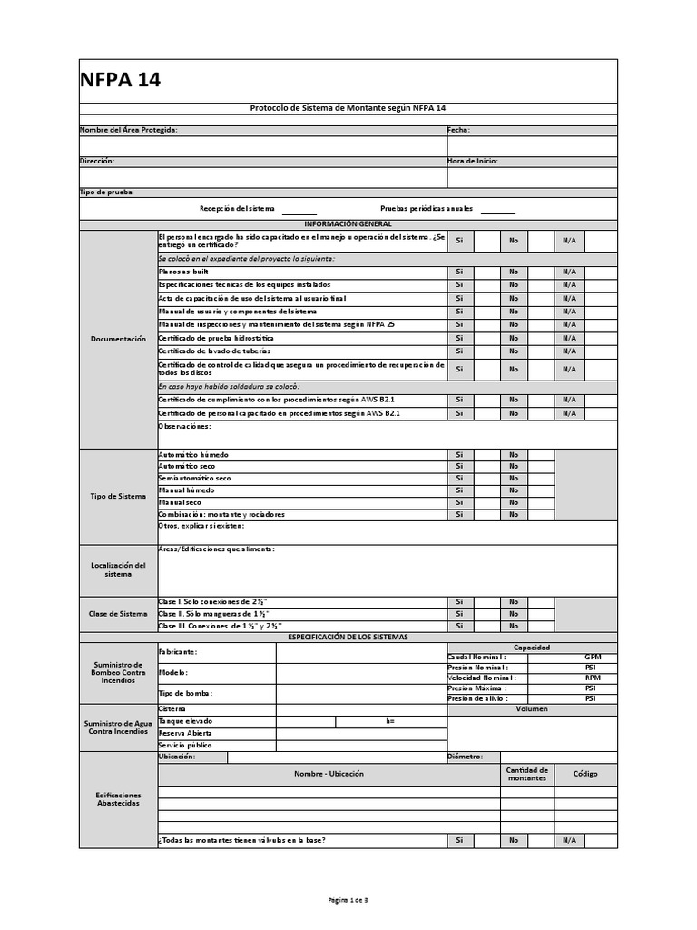 Formato-NFPA 14 - Sist Agua C-Incendio | PDF | Bomba | Presión