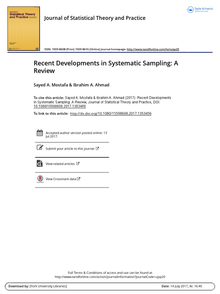 Recent Developments in Systematic Sampling: A Review: Journal of Statistical Theory and Practice ...