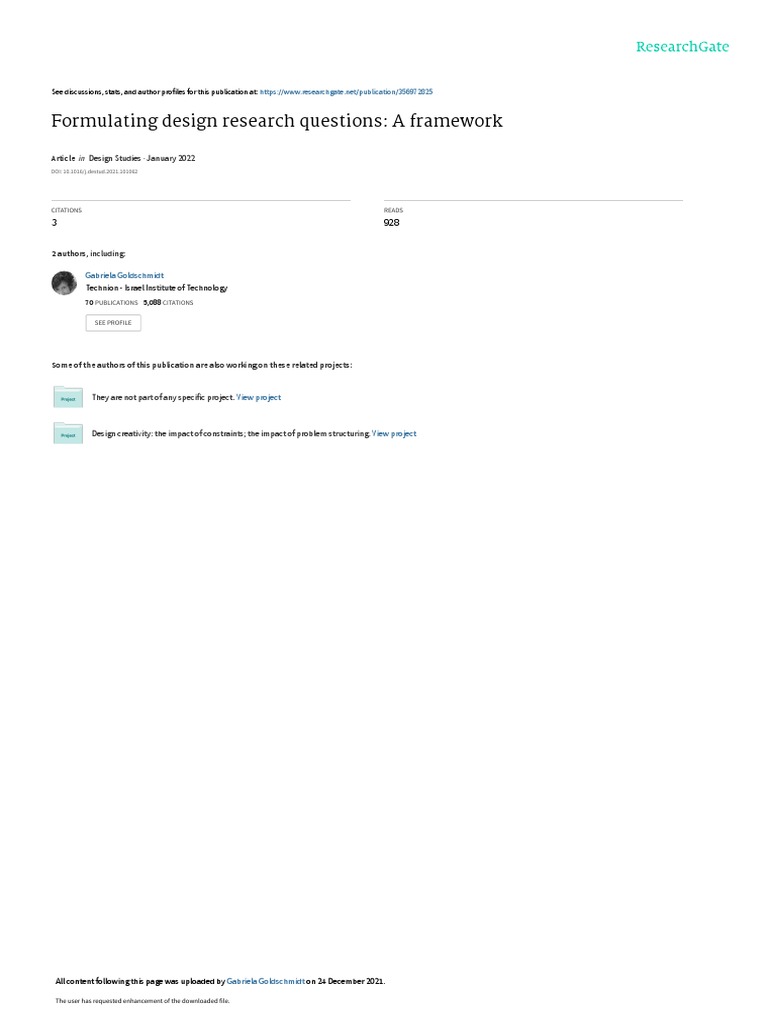 Formulating Design Research Questions: A Framework | PDF | Thought ...