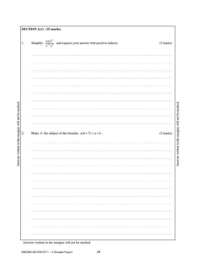 HKDSE Maths Sample Paper 1 | PDF | Mean | Median