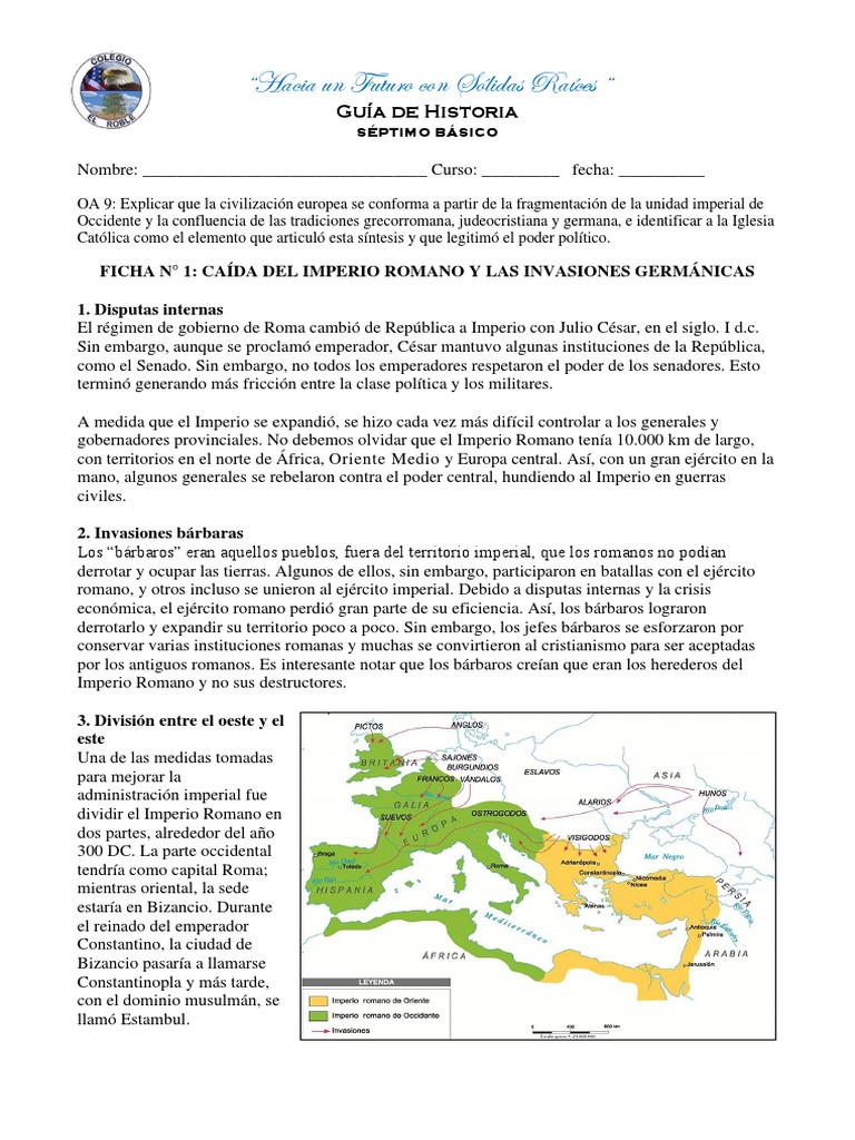 Ficha 1 Historia 8° | PDF | imperio Romano | imperio Bizantino