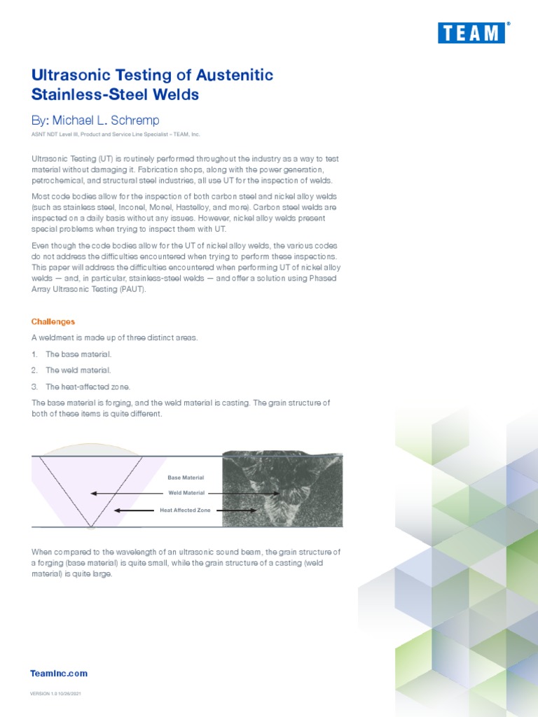 Ultrasonic Testing of Austenitic Stainless Steel Welds | PDF ...
