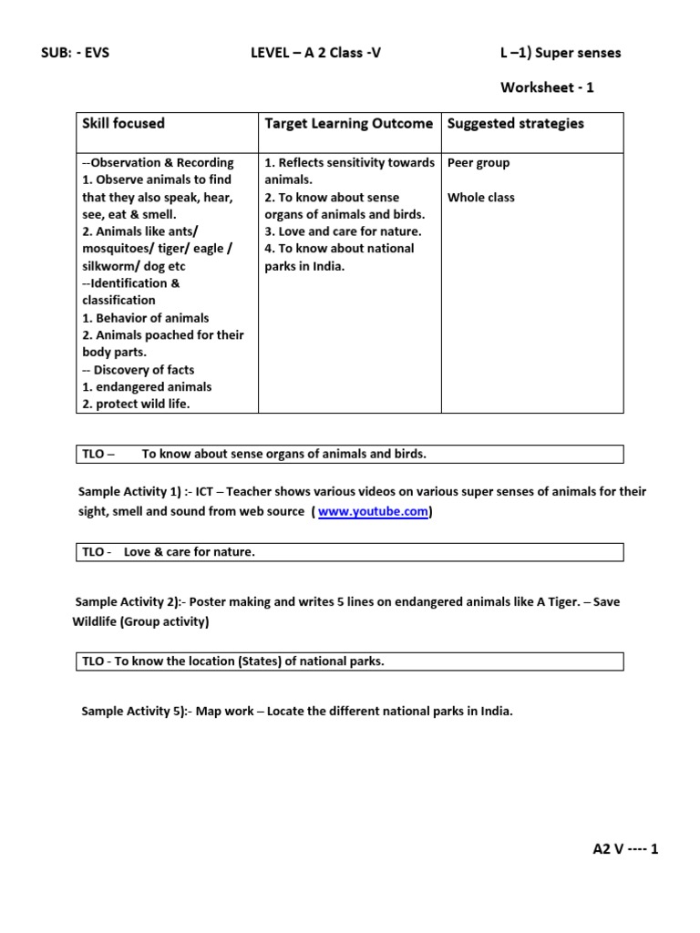 Class 5 Evs Lesson Plan | PDF