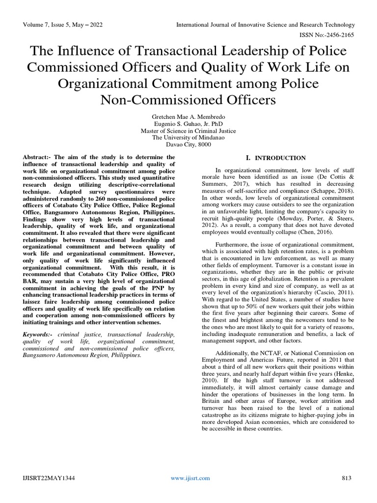 The Influence of Transactional Leadership of Police Commissioned ...