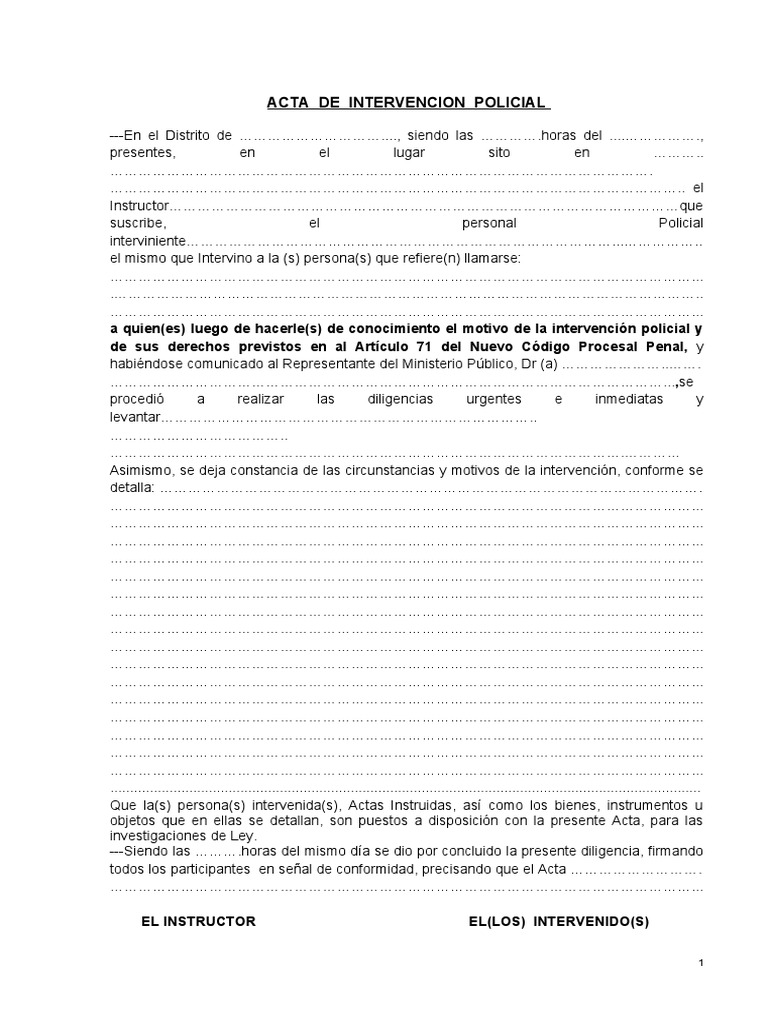 Modelo de Acta de Intervencion Policial 2022 | PDF | Justicia | Crimen y violencia