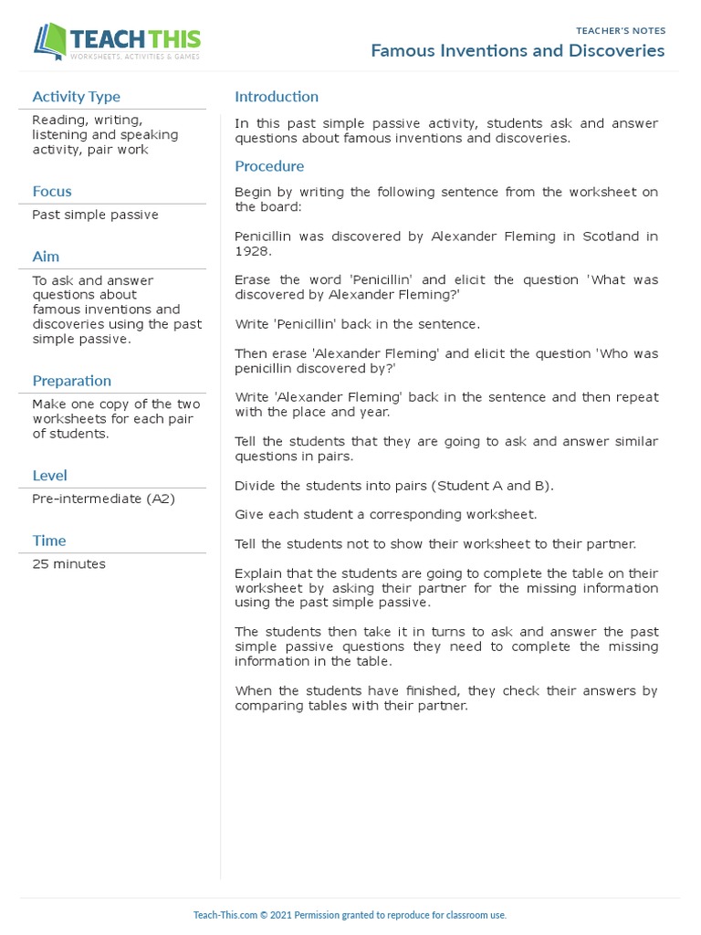 Famous Inventions and Discoveries: Activity Type | PDF
