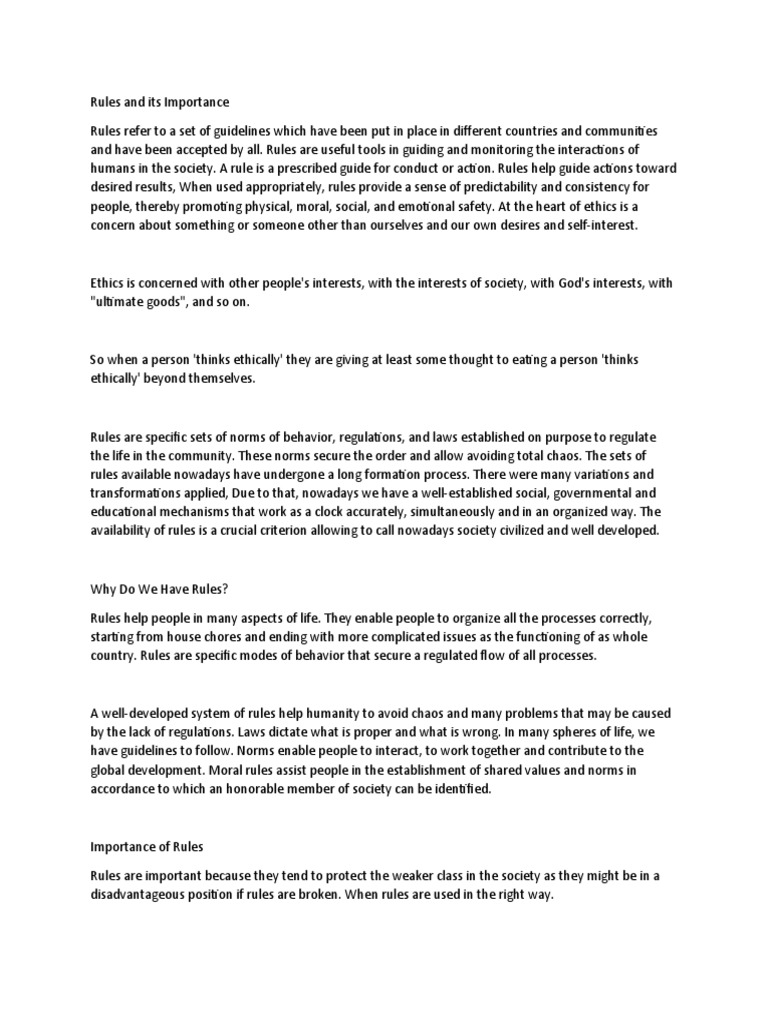 Rules and Its Importance (Lesson I) | PDF | Morality | Reason