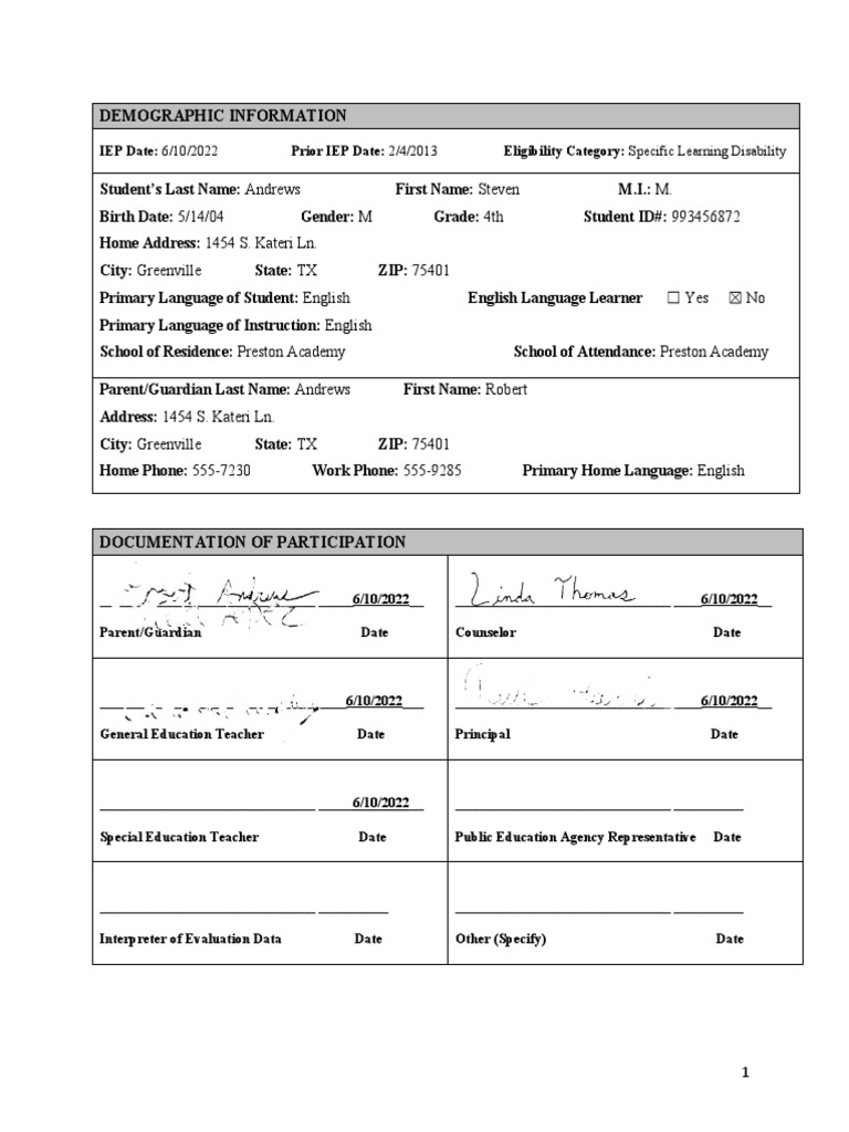 IEP Draft for Steven Andrews | PDF | Special Education | Individualized ...