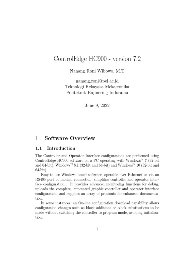 Controledge Hc900 - Version 7.2: 1 Software Overview | PDF | Microsoft Windows | 64 Bit Computing