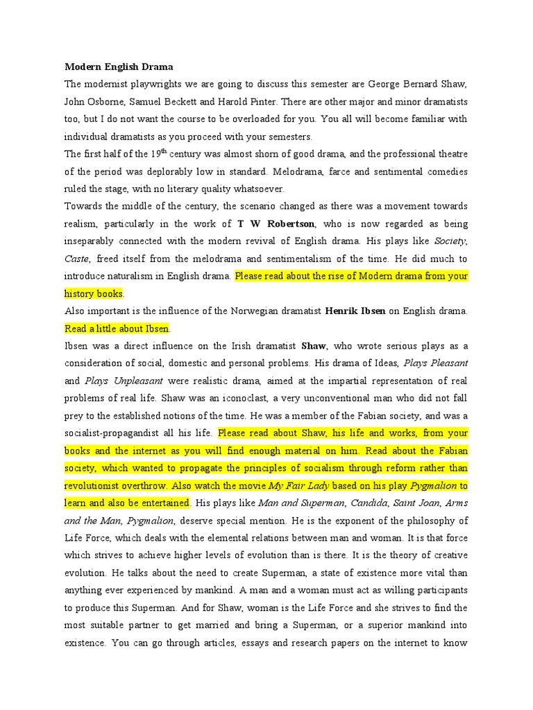 Modern English Drama: Caste, Freed Itself From The Melodrama and ...