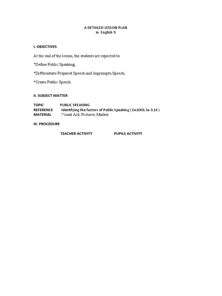 Lesson Plan | Download Free PDF | Public Speaking | Lesson Plan