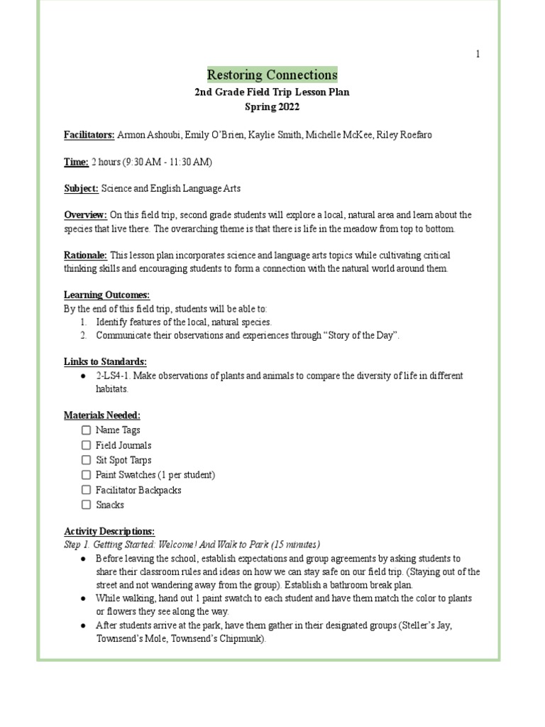 2nd Grade Field Trip Lesson Plan MM | PDF | Lesson Plan | Owl