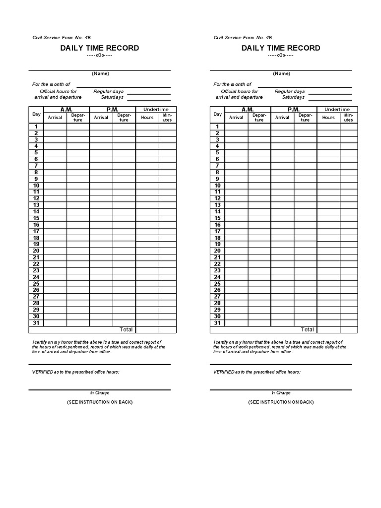 CSC Form 48 Daily Time Record (DTR) San Ramos ES | PDF | Criminal Law ...