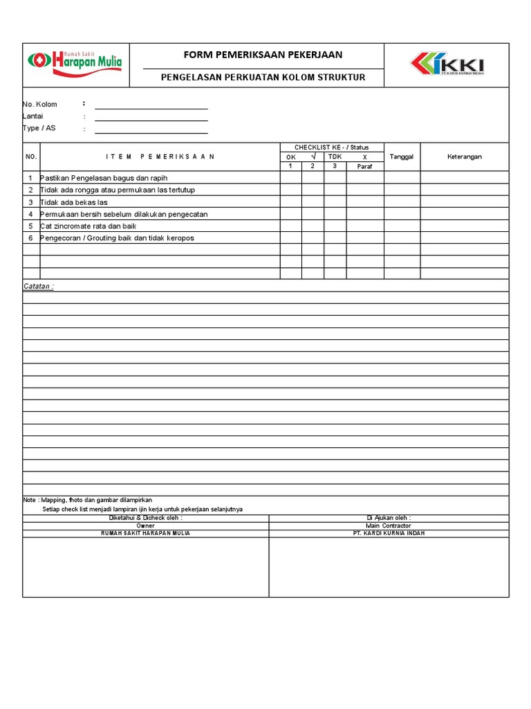 Ceklist Pemeriksaan Pengelasan | PDF