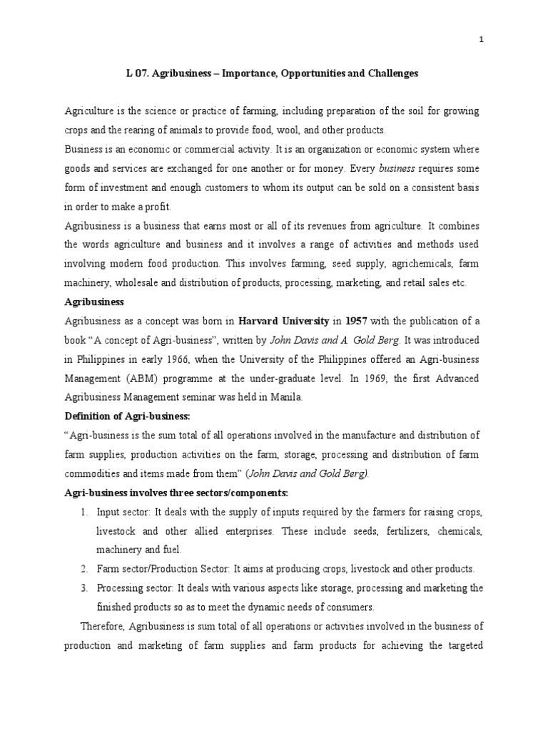 Agribusiness-Importance, Challenges and Opportunities | PDF ...