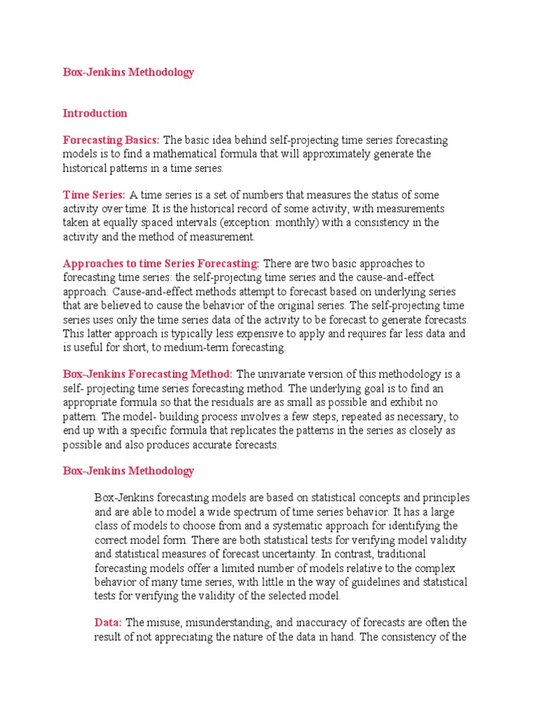 Box Jenkins Methodology Forecasting Basics Pdf Autoregressive Model