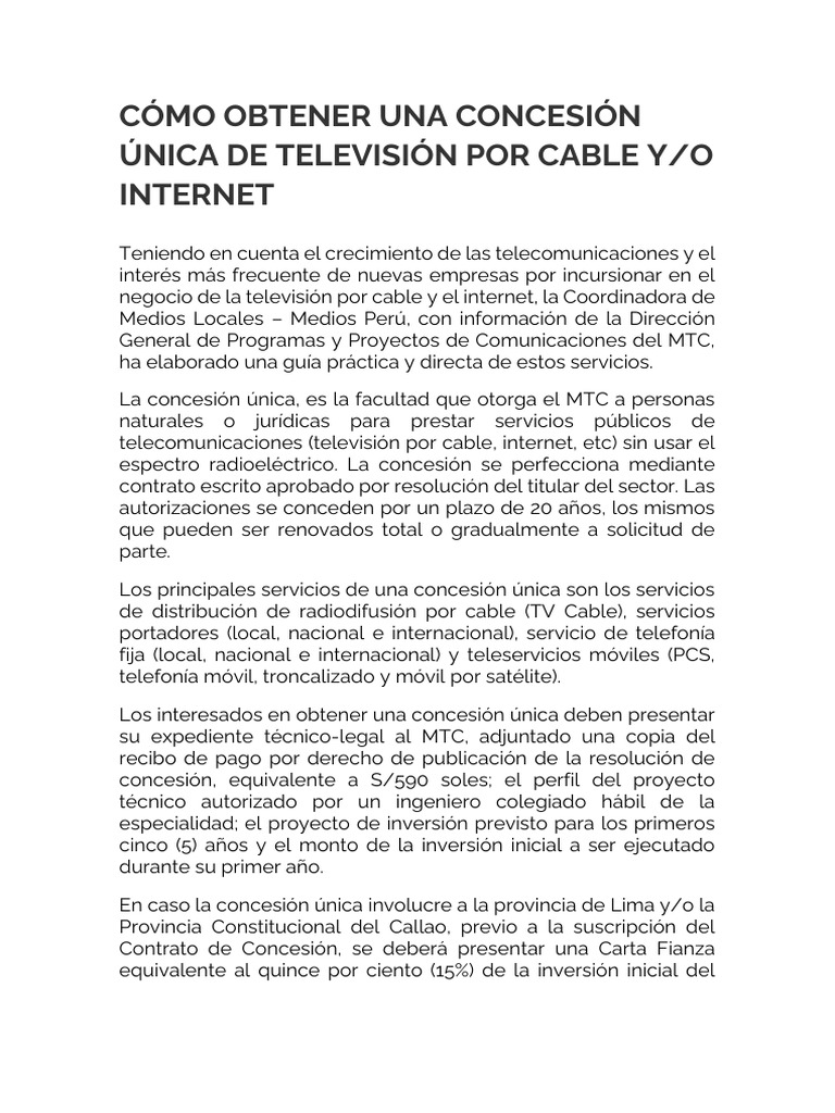Cómo Obtener Una Concesión Única de Televisión Por Cable y | PDF ...