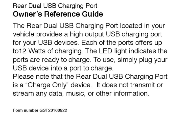 Owner's Reference Guide: Rear Dual USB Charging Port! | PDF