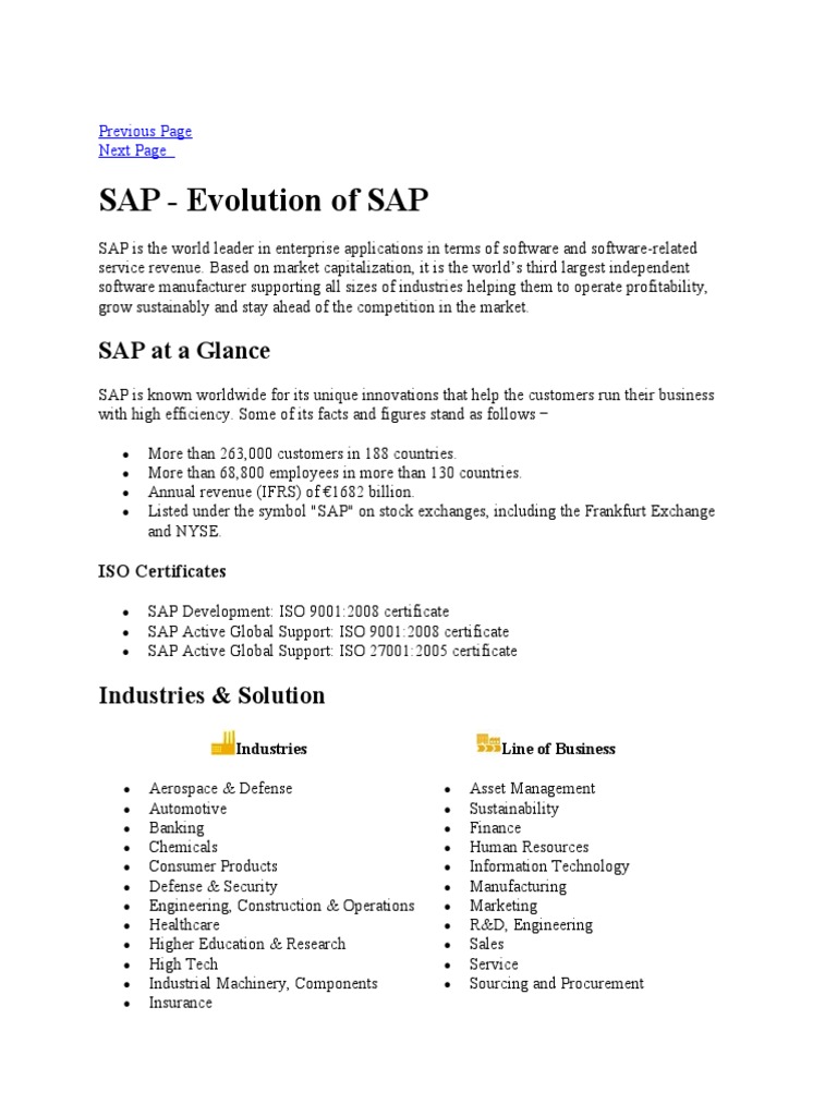 SAP - Evolution of SAP: SAP at A Glance | PDF | Enterprise Resource ...