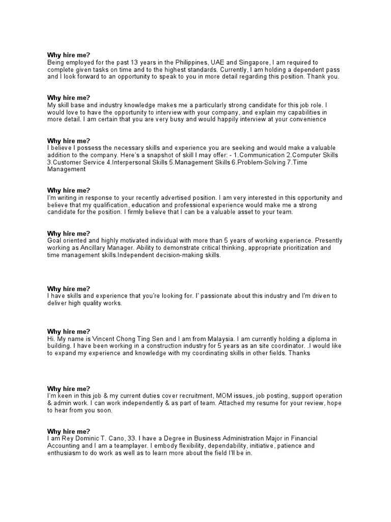 Why Hire Me | PDF | Experience | Cognition