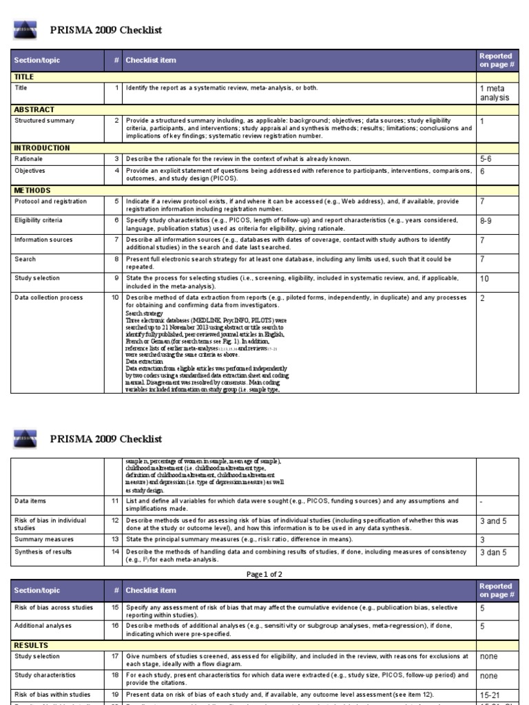 Prisma Checklist Translate | PDF | Systematic Review | Evidence