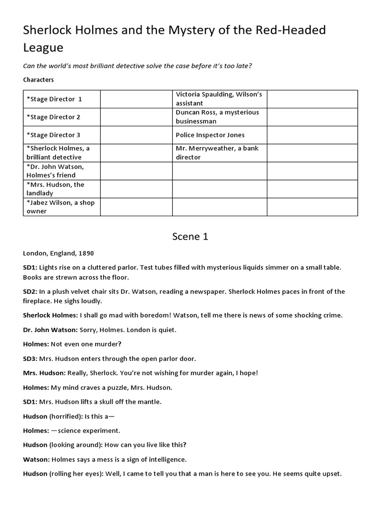 Sherlock Holmes and The Mystery of The Red Headed League | PDF | The ...