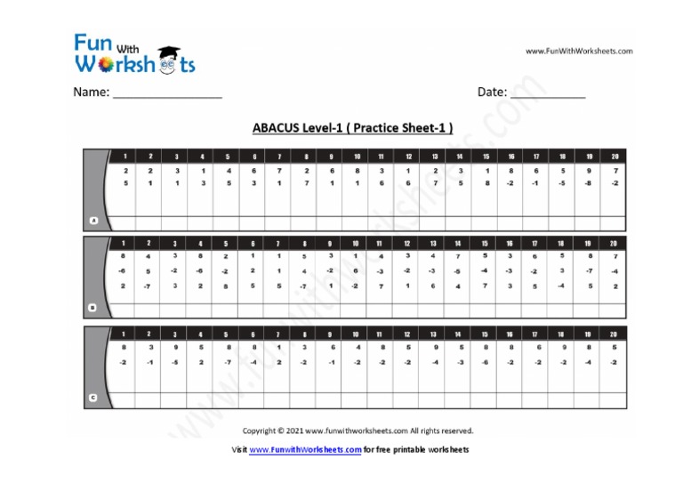 ABACUS Level 1 Practice Sheet 1 | PDF