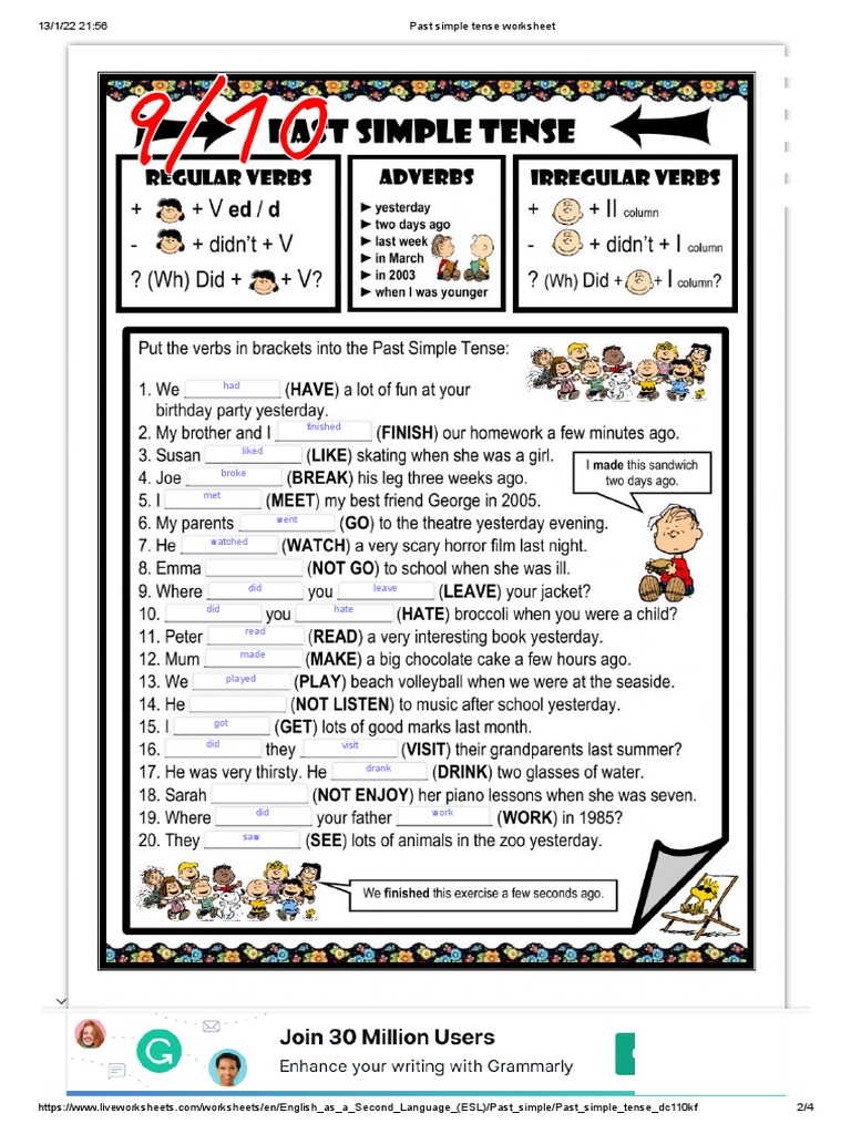 Past Simple Tense Worksheet | PDF