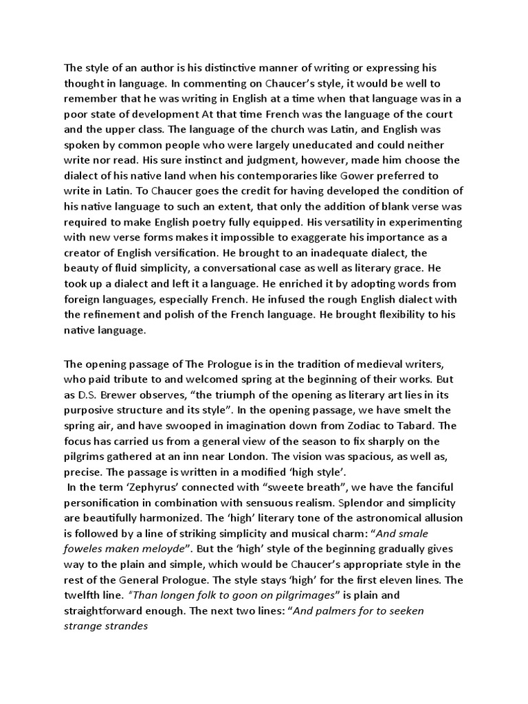 Chaucer Style and Language | PDF | Poetry | Geoffrey Chaucer