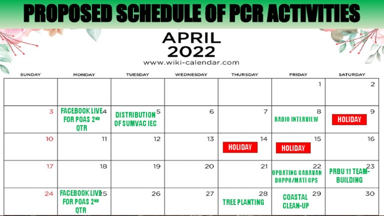Proposed PCR Activities Schedule | PDF