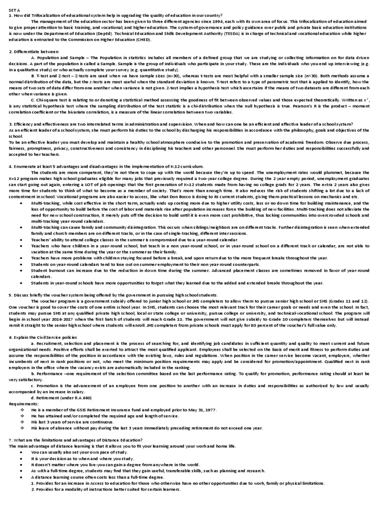 Comprehensive Exam Reviewer | PDF | Educational Assessment | Distance ...