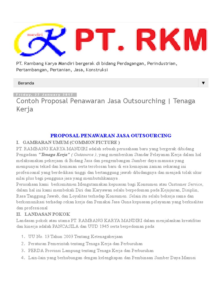 PT. Rambang Karya Mandiri (RKM) - Contoh Proposal Penawaran Jasa ...