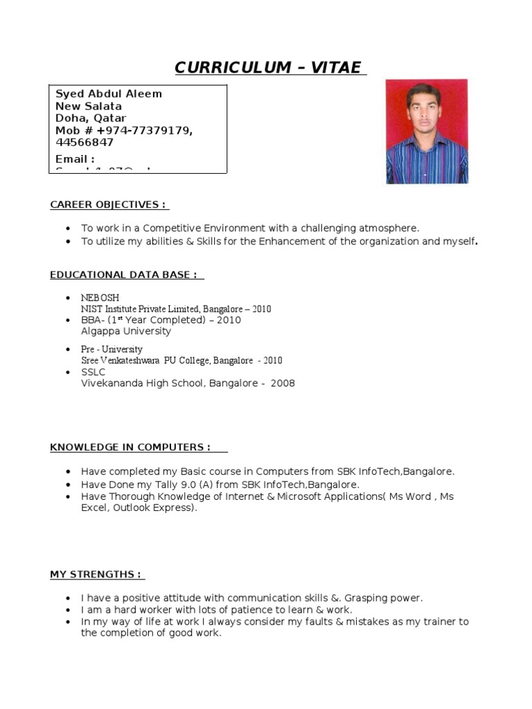 CV of Syed Abdul Aleem | PDF | Career & Growth