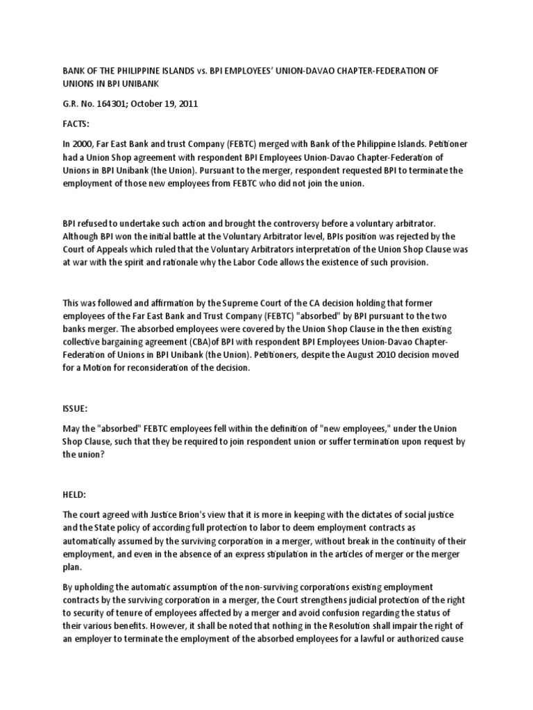 Case Digest BPI Vs BPI Employees | PDF | Employment | Justice