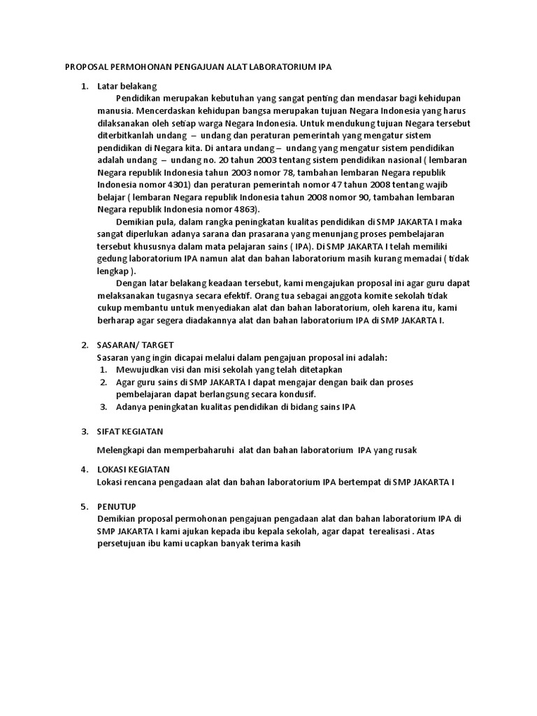 Proposal Permohonan Pengajuan Alat Laboratorium Ipa | PDF