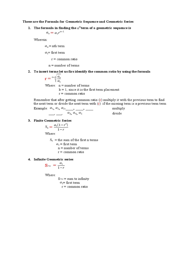 Formula For Geometric Sequence | PDF