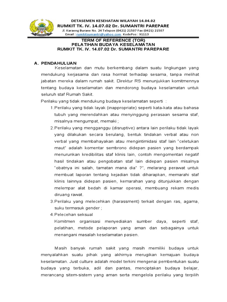 Pelatihan Budaya Keselamatan RS Dr. Sumantri | PDF