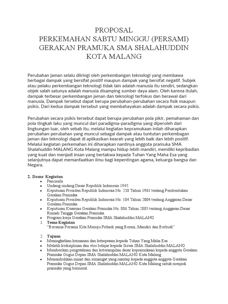 Proposal Perkemahan Sabtu Minggu (Persami) Gerakan Pramuka Sma ...