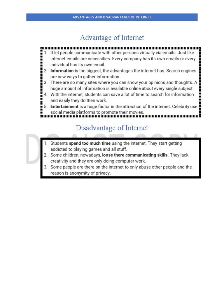Advantages And Disadvantages Of Internet