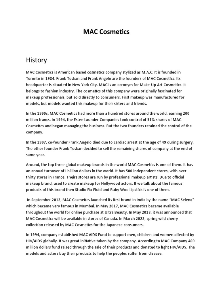 MAC Cosmetics | PDF | Business | Economies